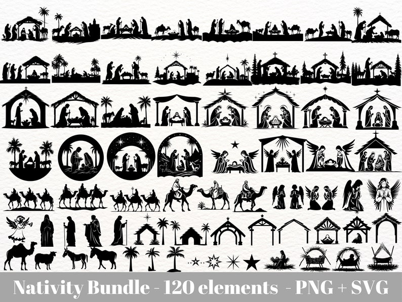 Nativity Scene Svg Laser / Nativity Silhouette Svg / Manger Scene PNG ...