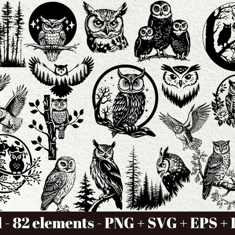 Clipart Owl Scene - Etsy