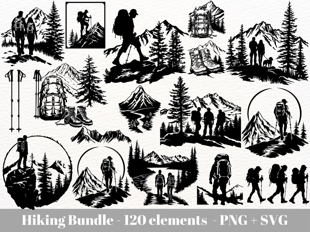 Hiking Svg Files / Forest Scene Svg / Hiking SVG Bundle / Mountain ...