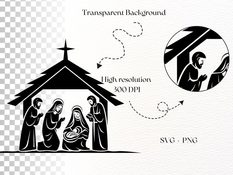 Nativity Scene Svg Laser / Nativity Silhouette Svg / Manger Scene PNG ...