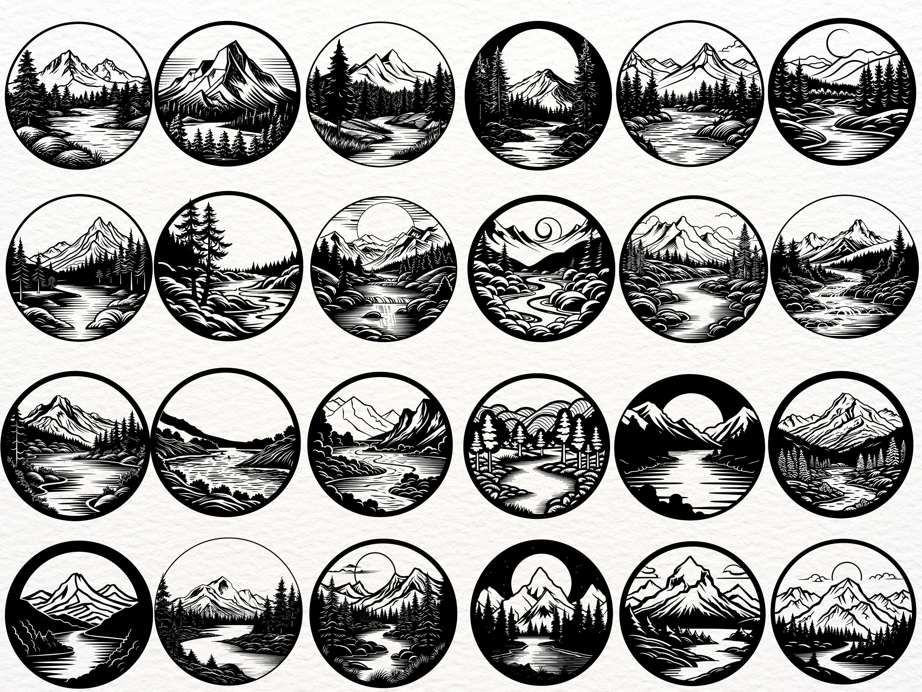 River Scene Svg / Landscape Svg Wood / River Svg File / Mountain and ...