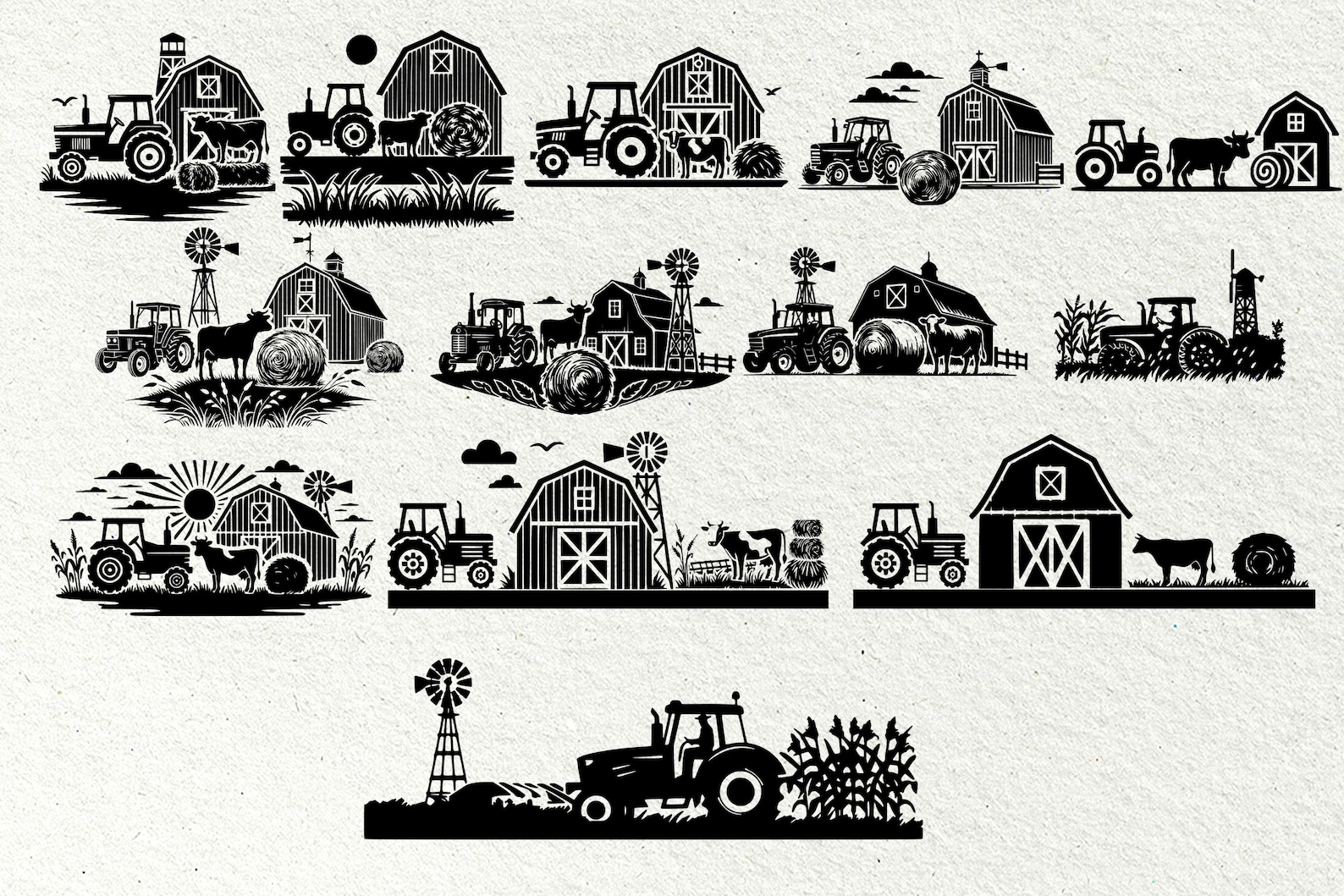 Tractor SVG Bundle / Farm Tractor Silhouette for Cricut / Barn and ...