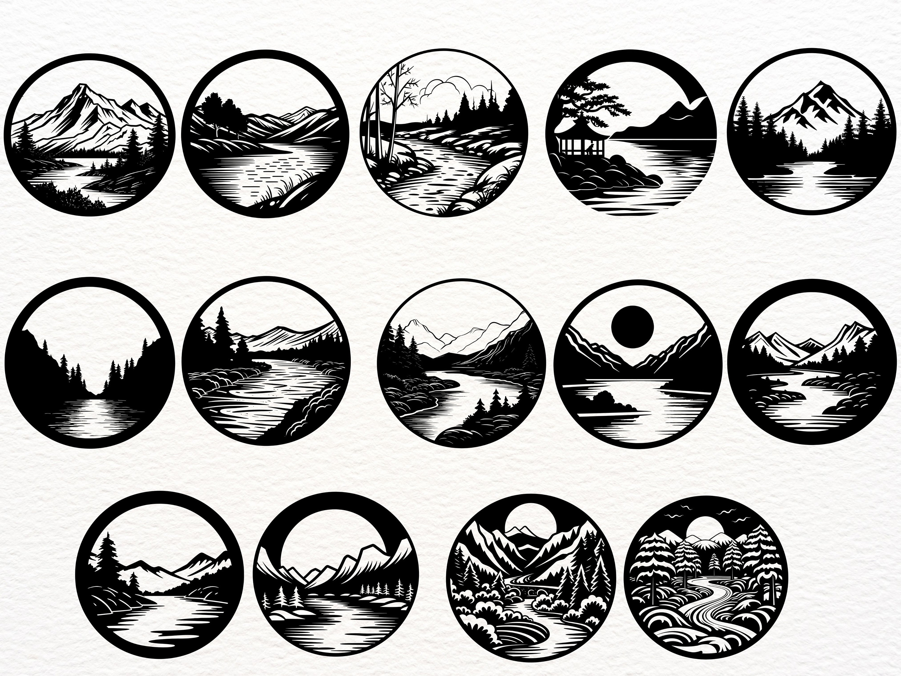 River Scene Svg / Landscape Svg Wood / River Svg File / Mountain and ...