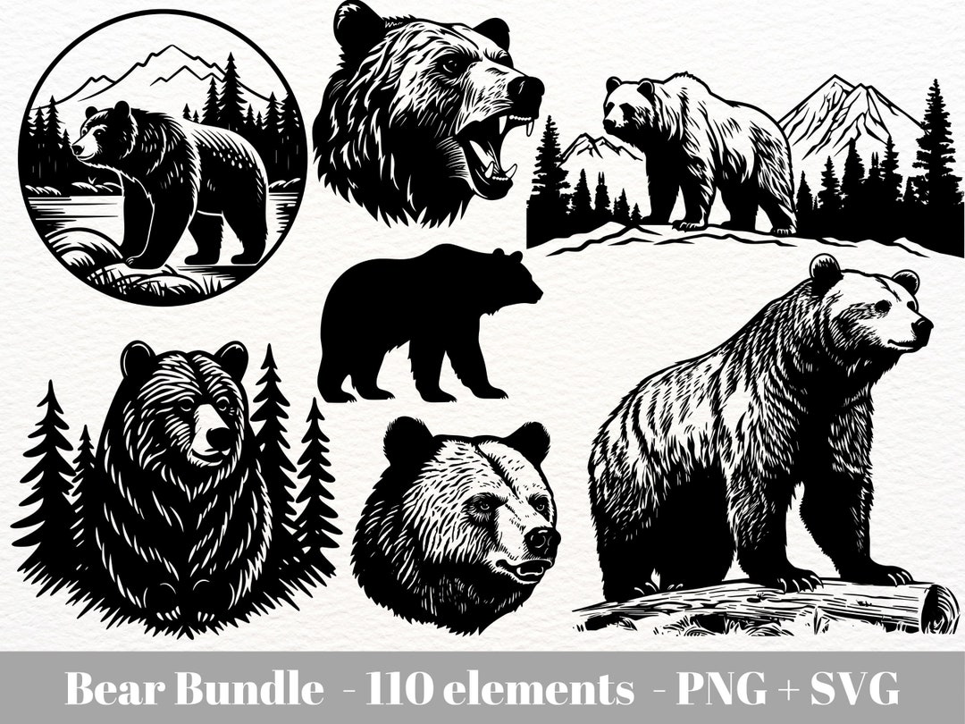Bear SVG Bundle / Bear Head Svg / Bear Clipart PNG / Roaring Bear Svg ...