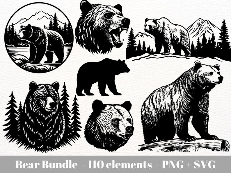 Bear SVG Bundle / Bear Head Svg / Bear Clipart PNG / Roaring Bear Svg ...