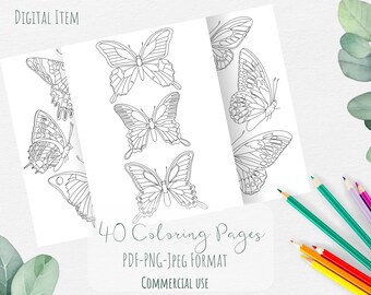 Childrens Easy and Simple 20 Page Butterfly Coloring Pages Digital PDF ...