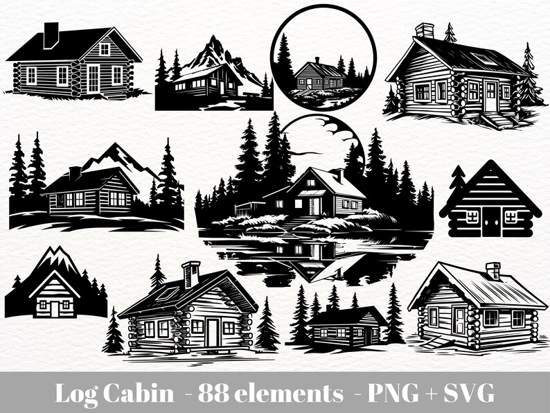 Log Cabin Svg / Mountain House Svg / House in the Woods Svg / Rustic ...