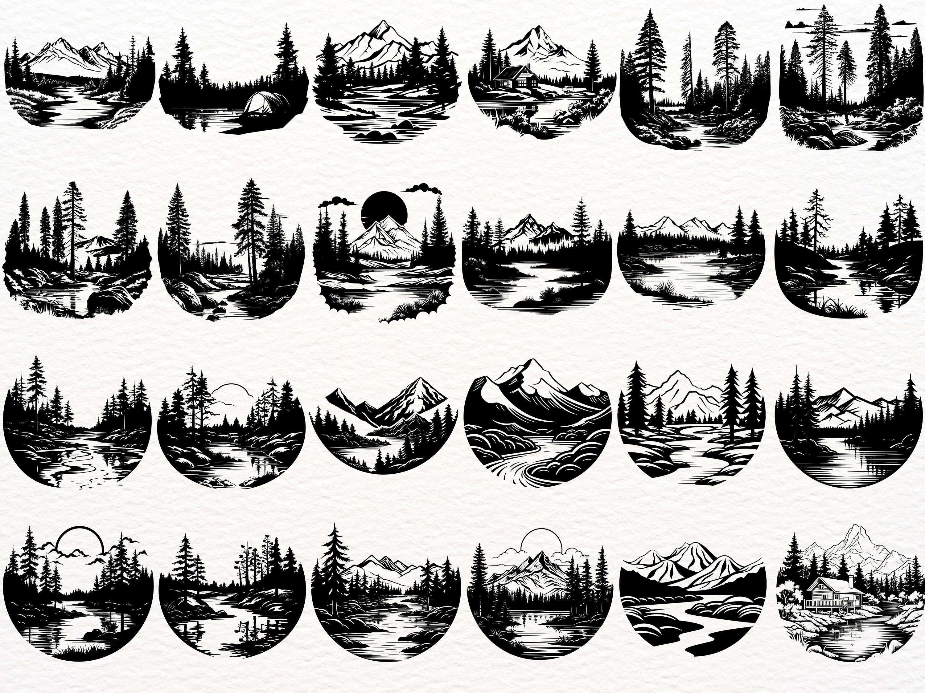 River Scene Svg / Landscape Svg Wood / River Svg File / Mountain and ...