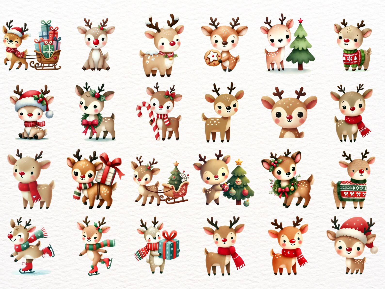 Cute Christmas Reindeer Clipart / Watercolor Christmas Reindeer Clipart ...