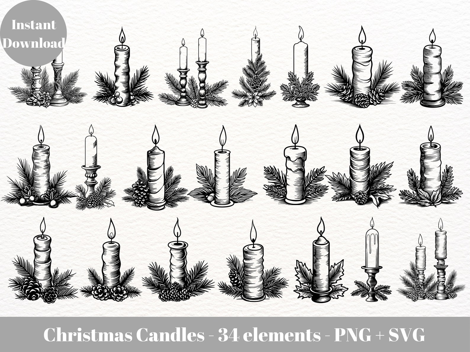 Christmas Candle Clipart / Candle Svg Files / Christmas Clipart Cricut ...