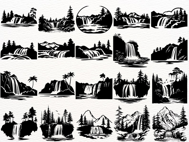 Waterfall Svg / Mountain Waterfall SVG / Landscape Svg Wood / Nature ...