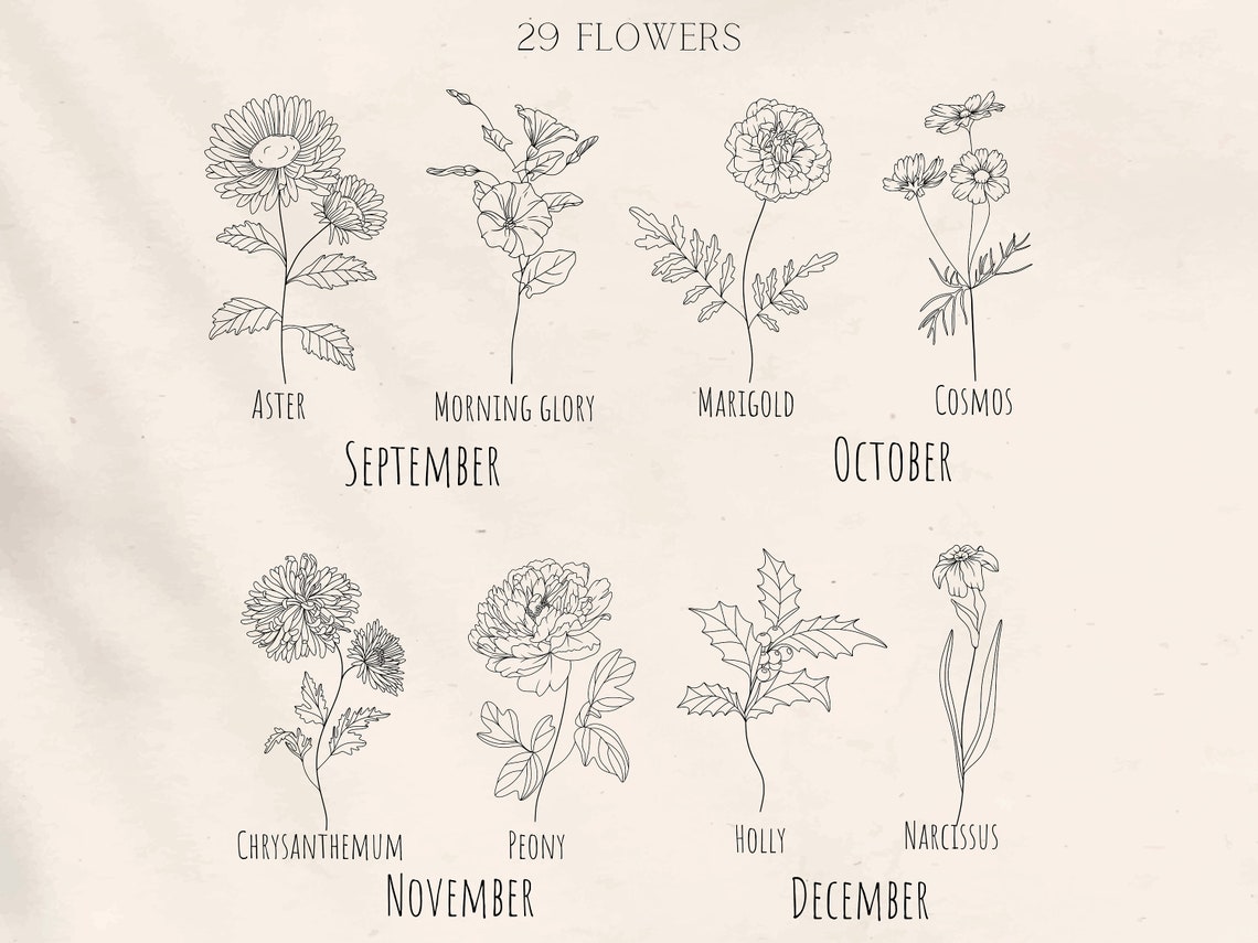 Birth Flower SVG / Tattoo Birth Flowers Flower Bouquet Flower Bouquet ...