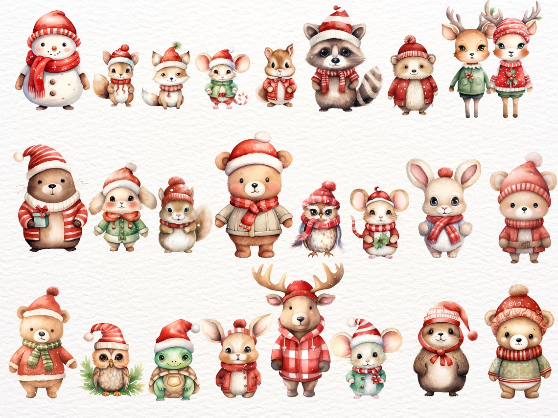 Christmas Woodland Animals Clipart / Christmas Illustration Digital ...