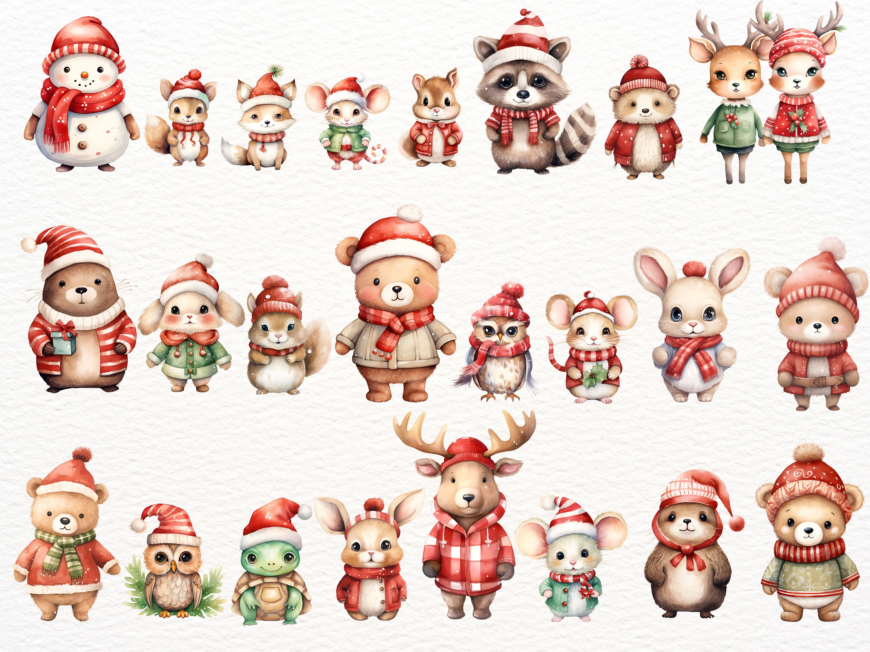 Christmas Woodland Animals Clipart / Christmas Illustration Digital ...