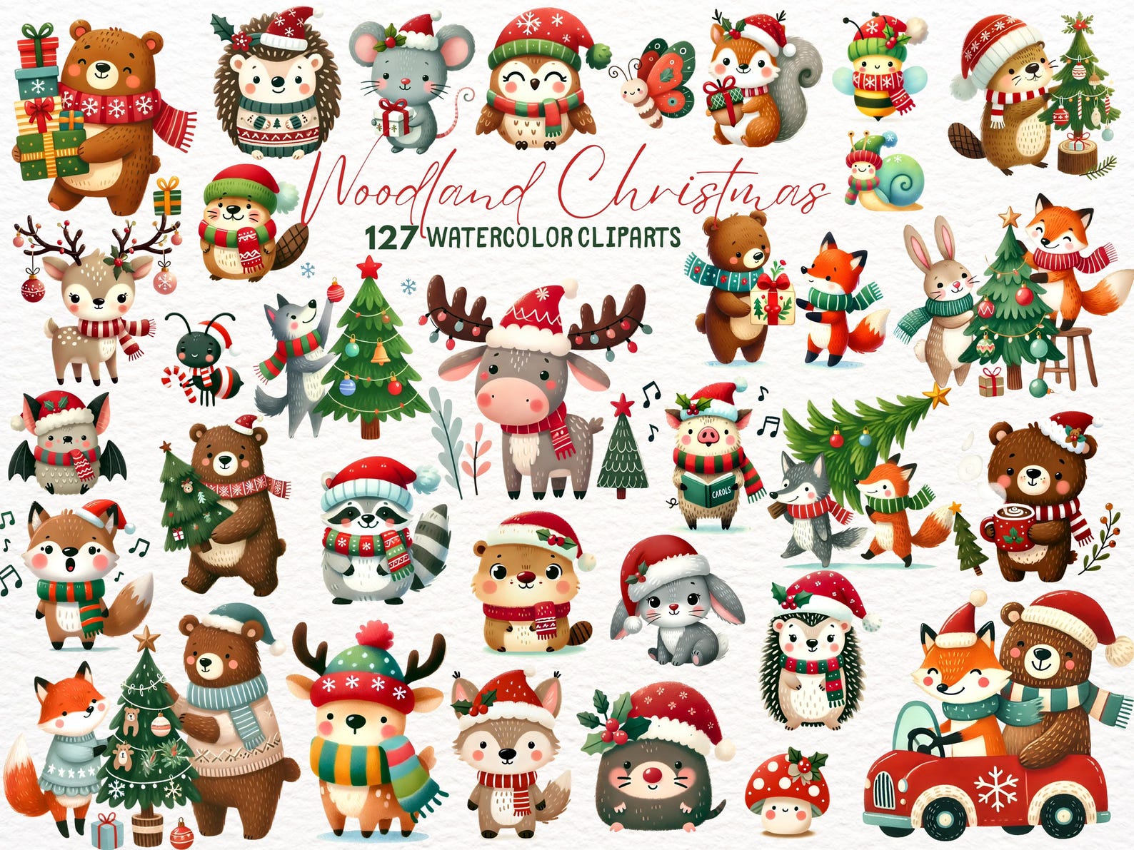 Christmas Woodland Animals Clipart Bundle / Cute Woodland Animals ...