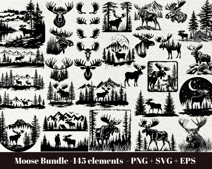 Moose Silhouette Svg / Moose Hunting Svg / Moose in the Woods Svg ...