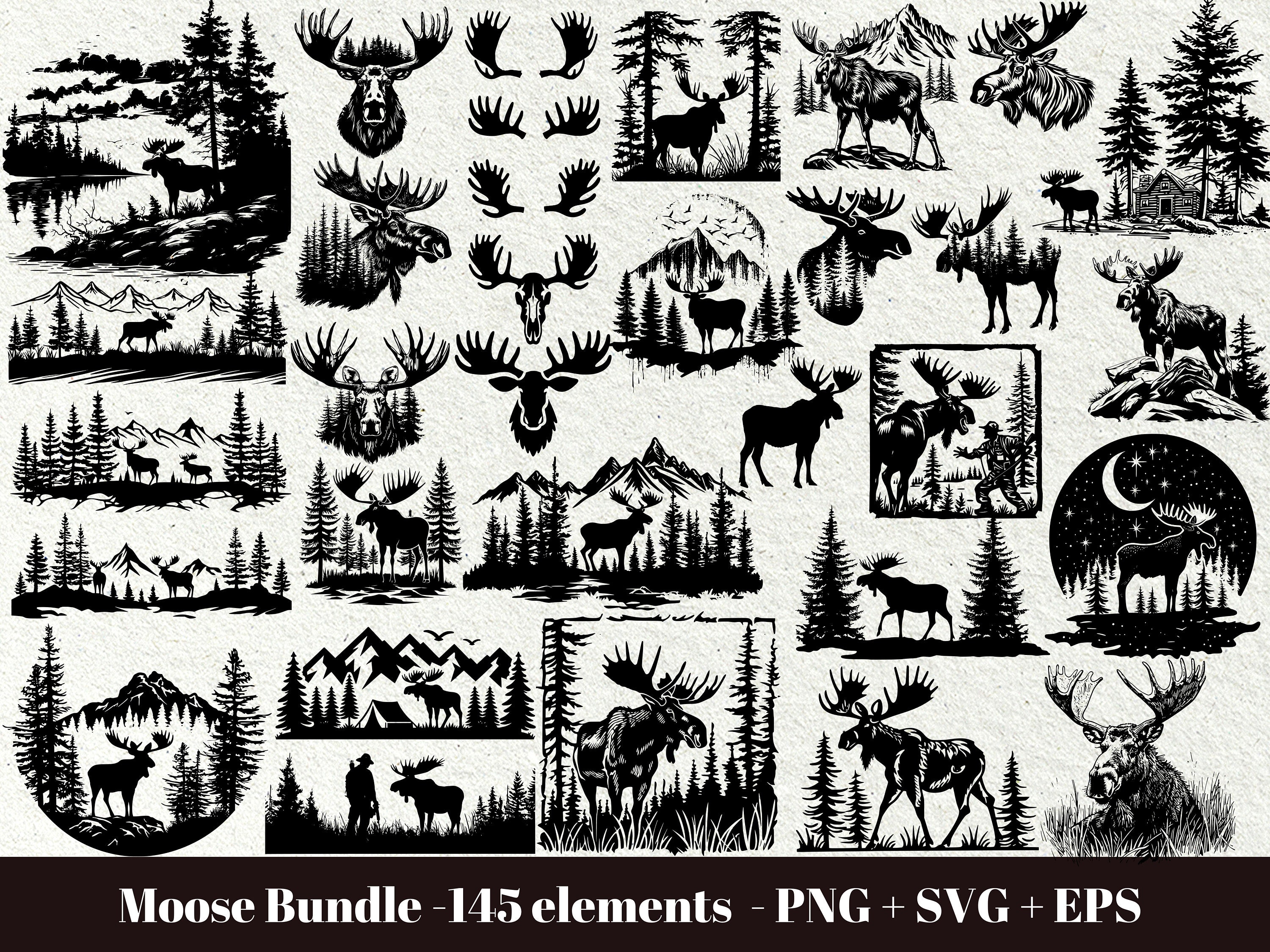 Moose Silhouette Svg / Moose Hunting Svg / Moose in the Woods Svg ...