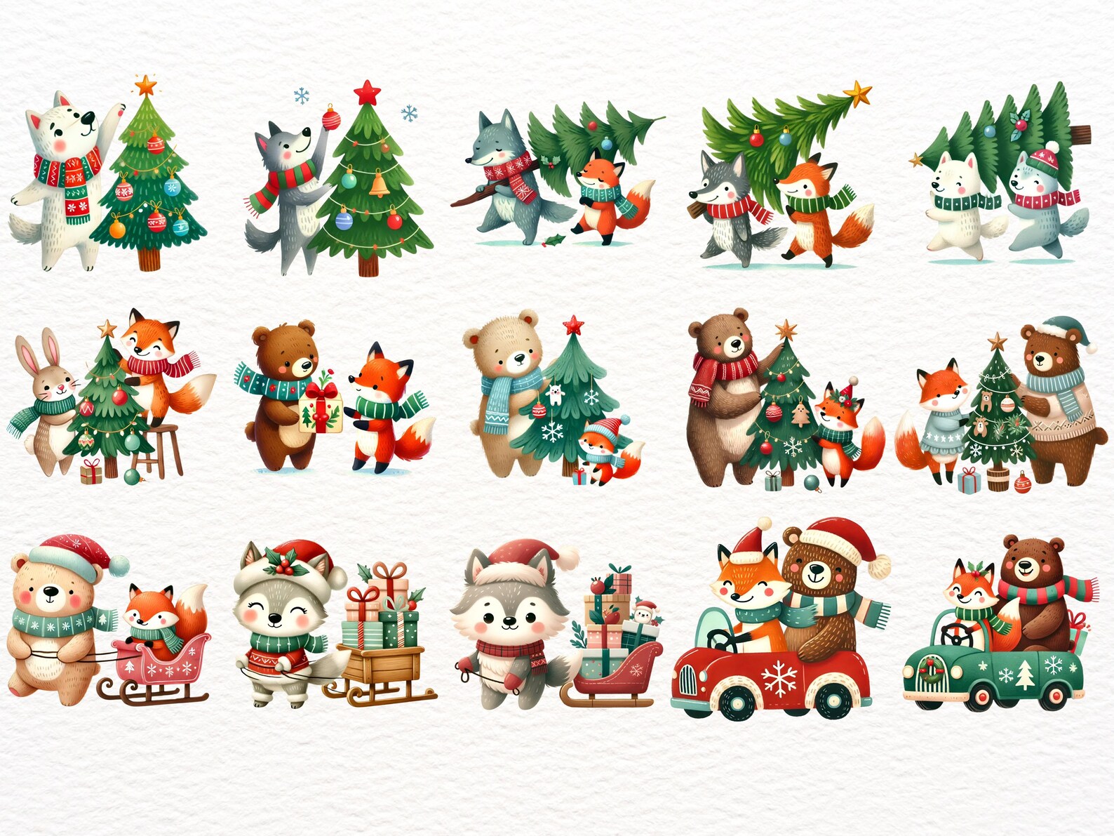 Christmas Woodland Animals Clipart Bundle / Cute Woodland Animals ...