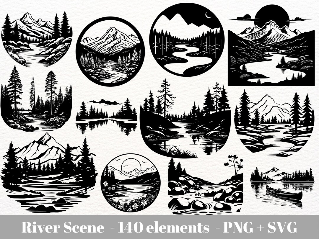 River Scene Svg / Landscape Svg Wood / River Svg File / Mountain and ...