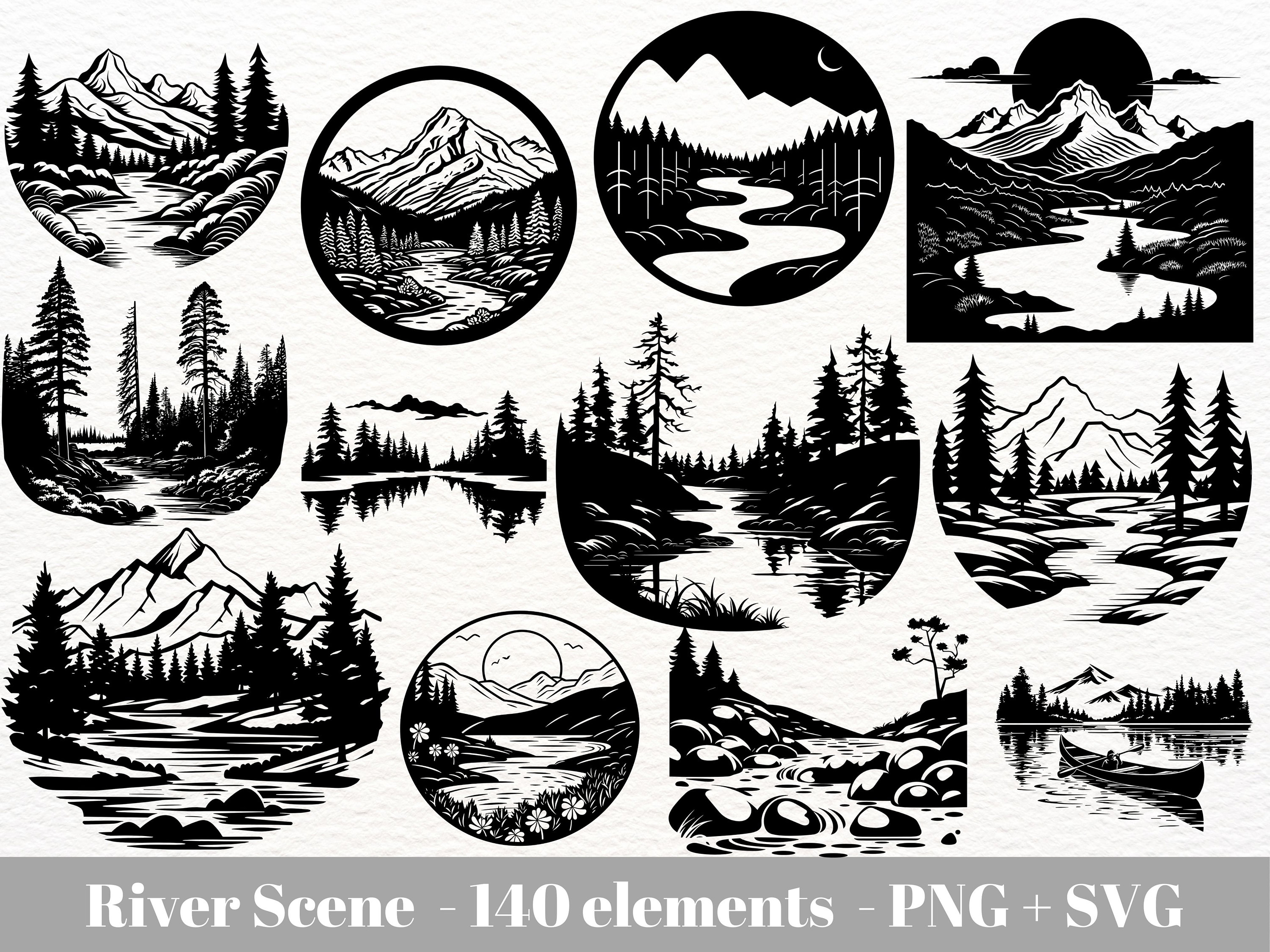 River Scene Svg / Landscape Svg Wood / River Svg File / Mountain and ...