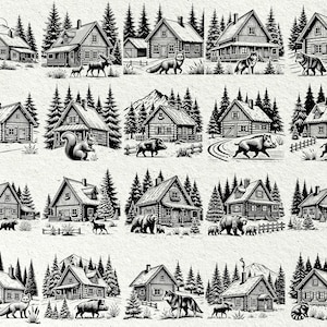 Log Cabin in the Woods / Woodland Animals Svg / Christmas Winter Scene ...