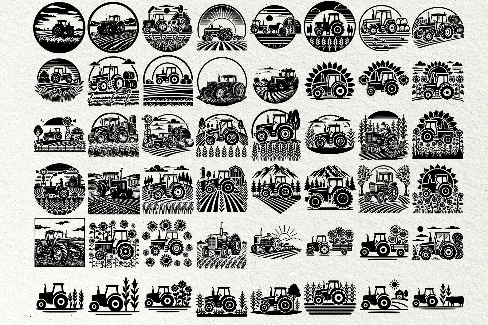 Tractor SVG Bundle / Farm Tractor Silhouette for Cricut / Barn and ...