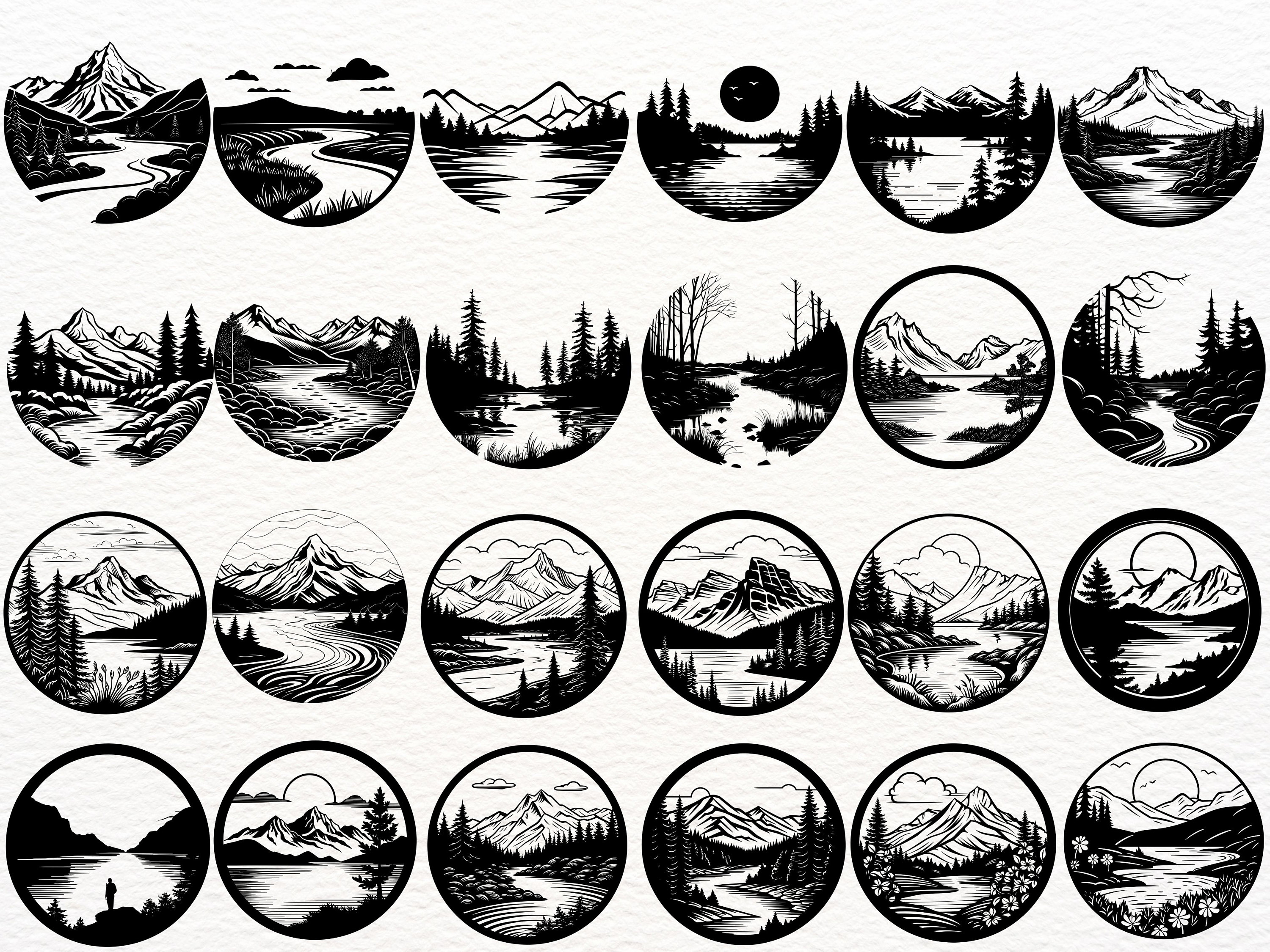 River Scene Svg / Landscape Svg Wood / River Svg File / Mountain and ...