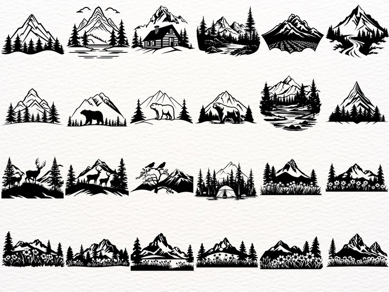 Mountain Scene Svg / Mountain Range Svg / Mountain and River Svg ...