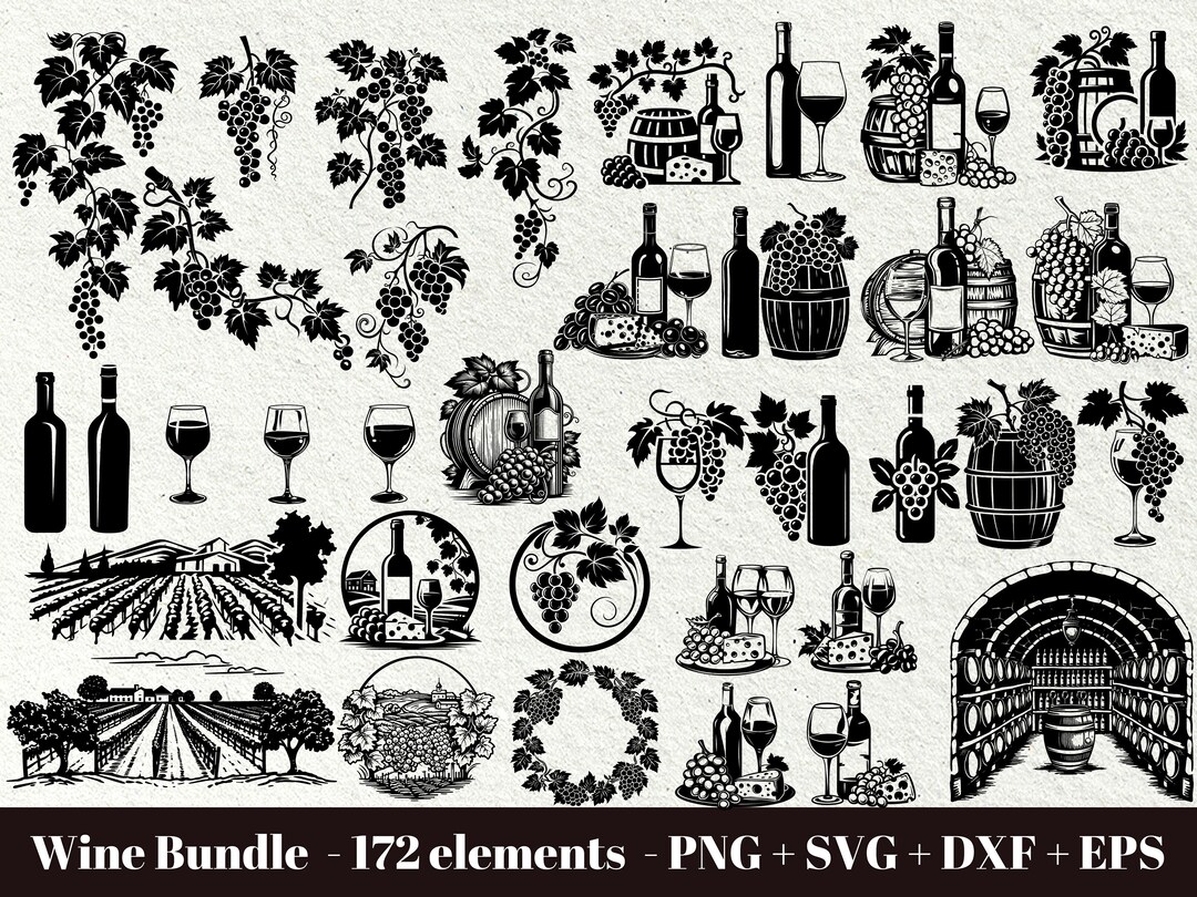 Wine and Cheese Svg / Wine Svg Files / Vineyard Svg / Winery Bundle Svg / Grape Svg / Wine ...