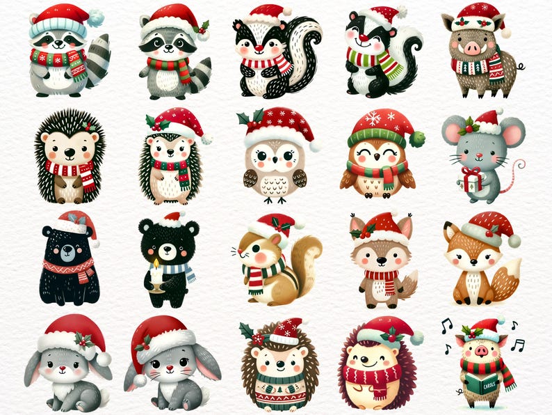 Christmas Woodland Animals Clipart Bundle / Cute Woodland Animals ...