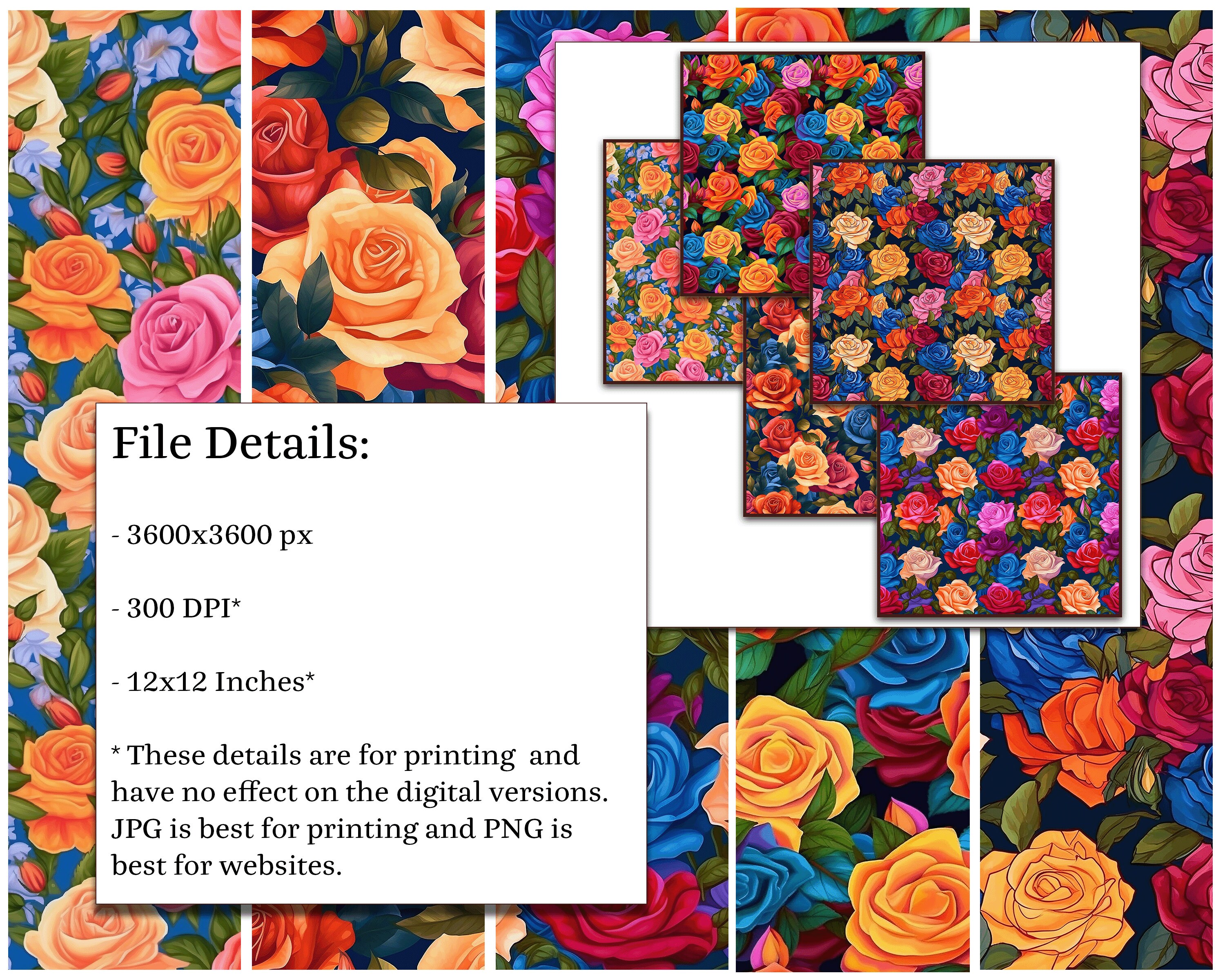 Rose Digital Paper Vibrant Rose Pattern Seamless Digital Paper Seamless ...