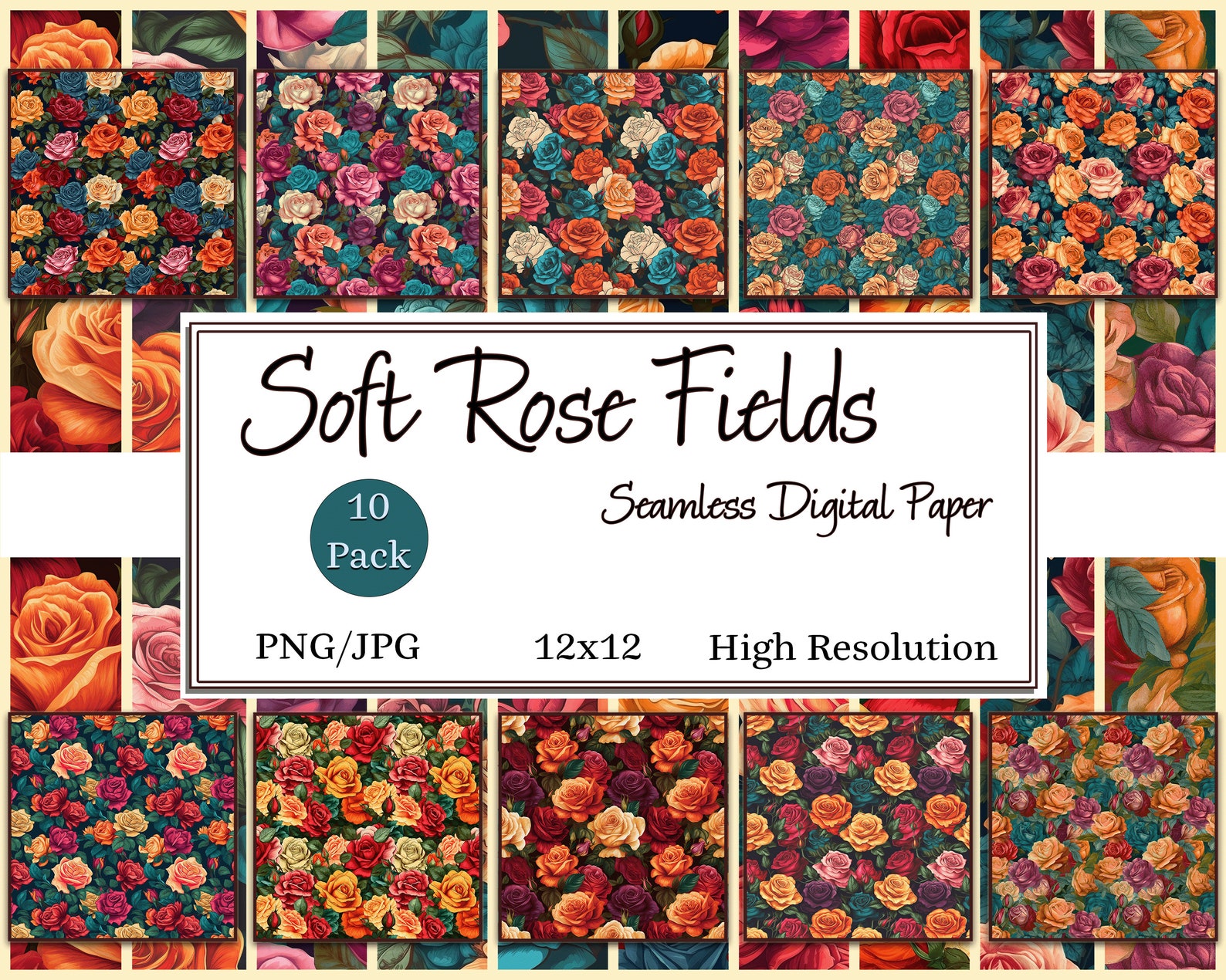 Rose Digital Paper Rose Pattern Seamless Digital Paper - Etsy