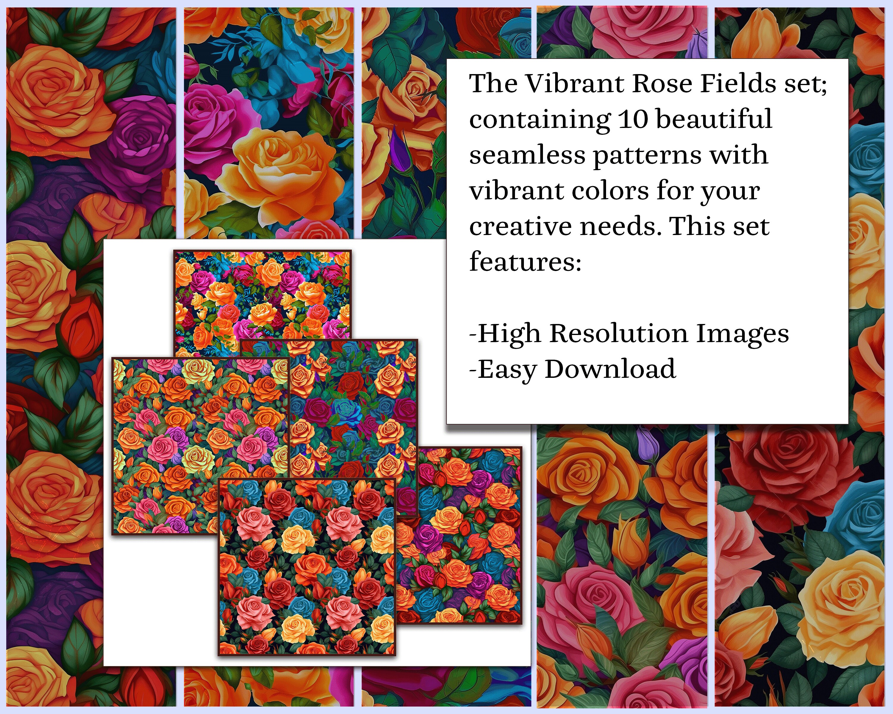 Rose Digital Paper Vibrant Rose Pattern Seamless Digital Paper Seamless ...