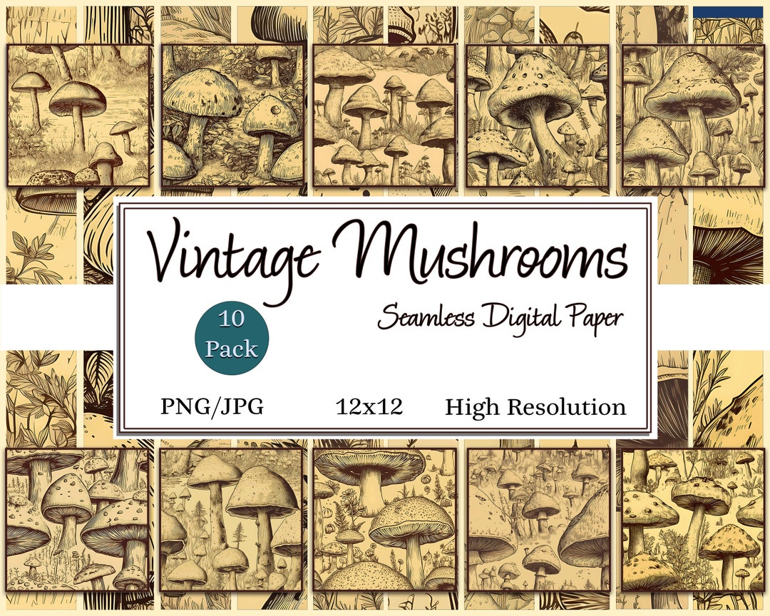 Mushroom Digital Paper Seamless Mushroom Pattern 12x12 Digital Paper ...
