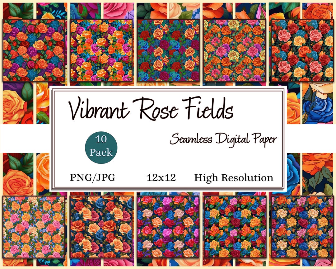 Rose Digital Paper Vibrant Rose Pattern Seamless Digital Paper Seamless ...
