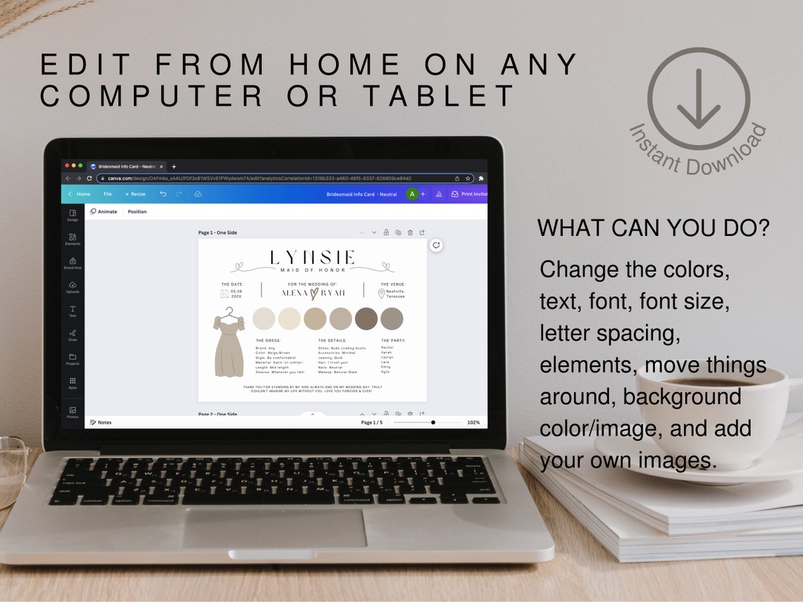 Bridal Party Information Card, Info Card Bridesmaid, Bridesmaid Info ...