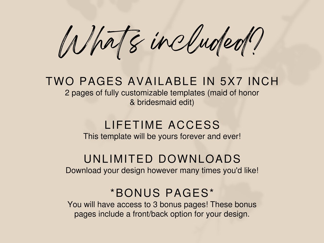 Bridal Party Information Card, Info Card Bridesmaid, Bridesmaid Info ...