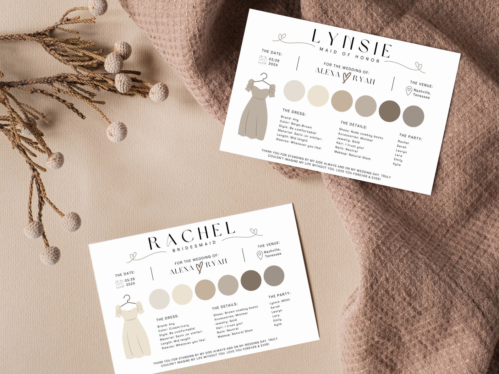 Bridal Party Information Card, Info Card Bridesmaid, Bridesmaid Info ...