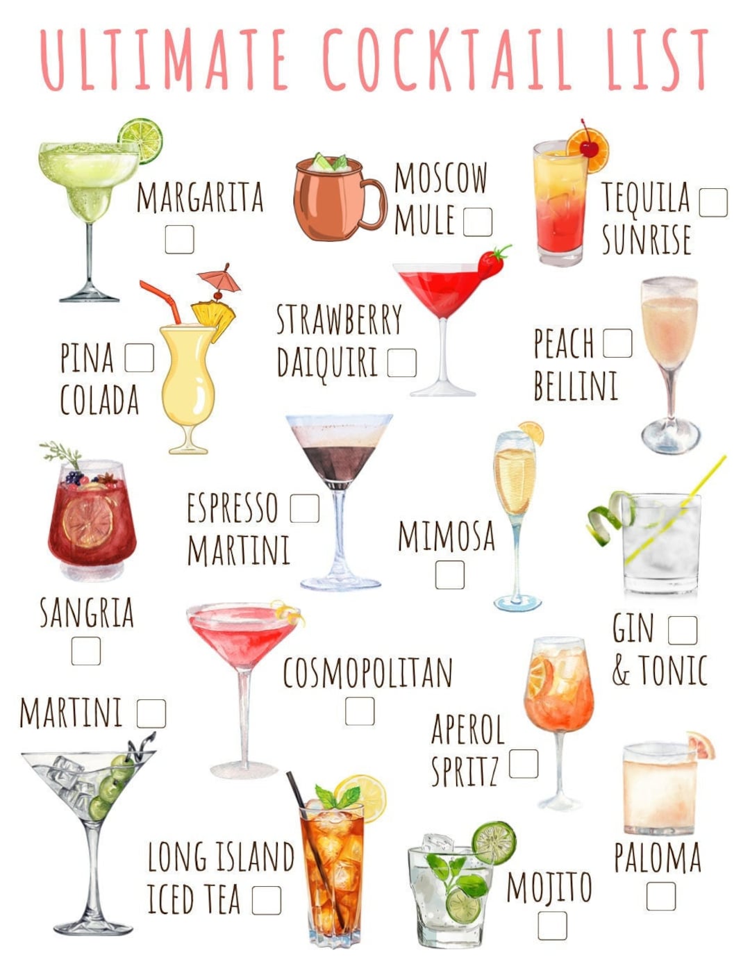 Ultimate Cocktail List - Etsy