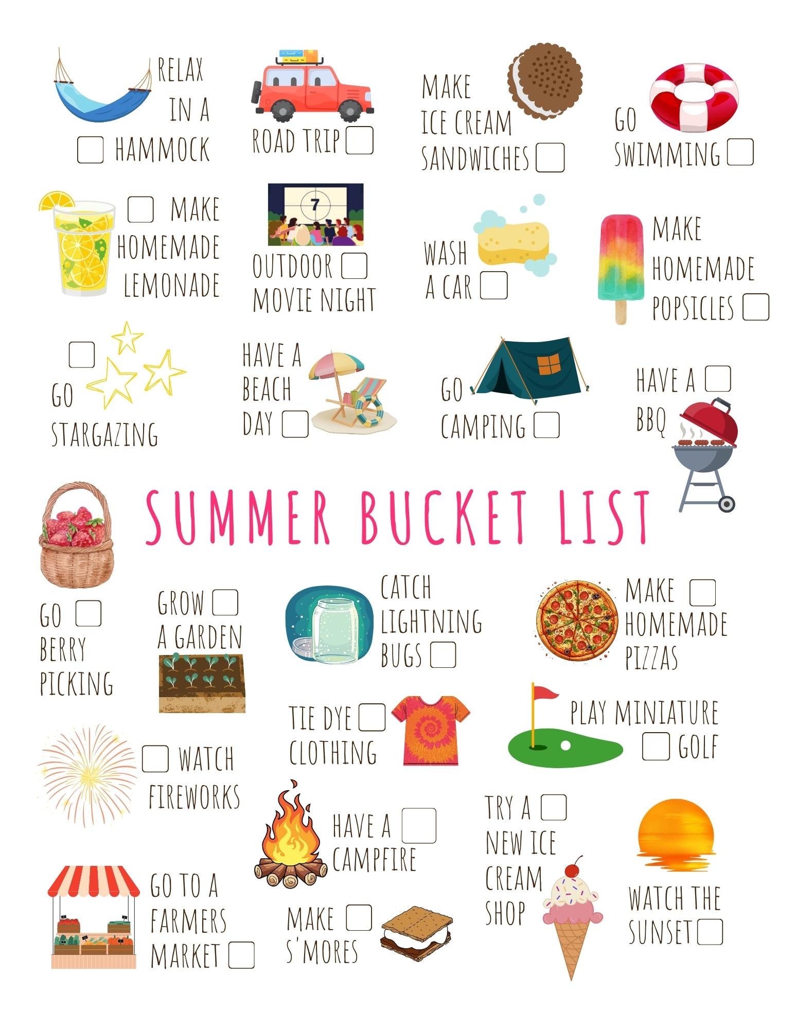 Printable Summer Bucket List - Etsy