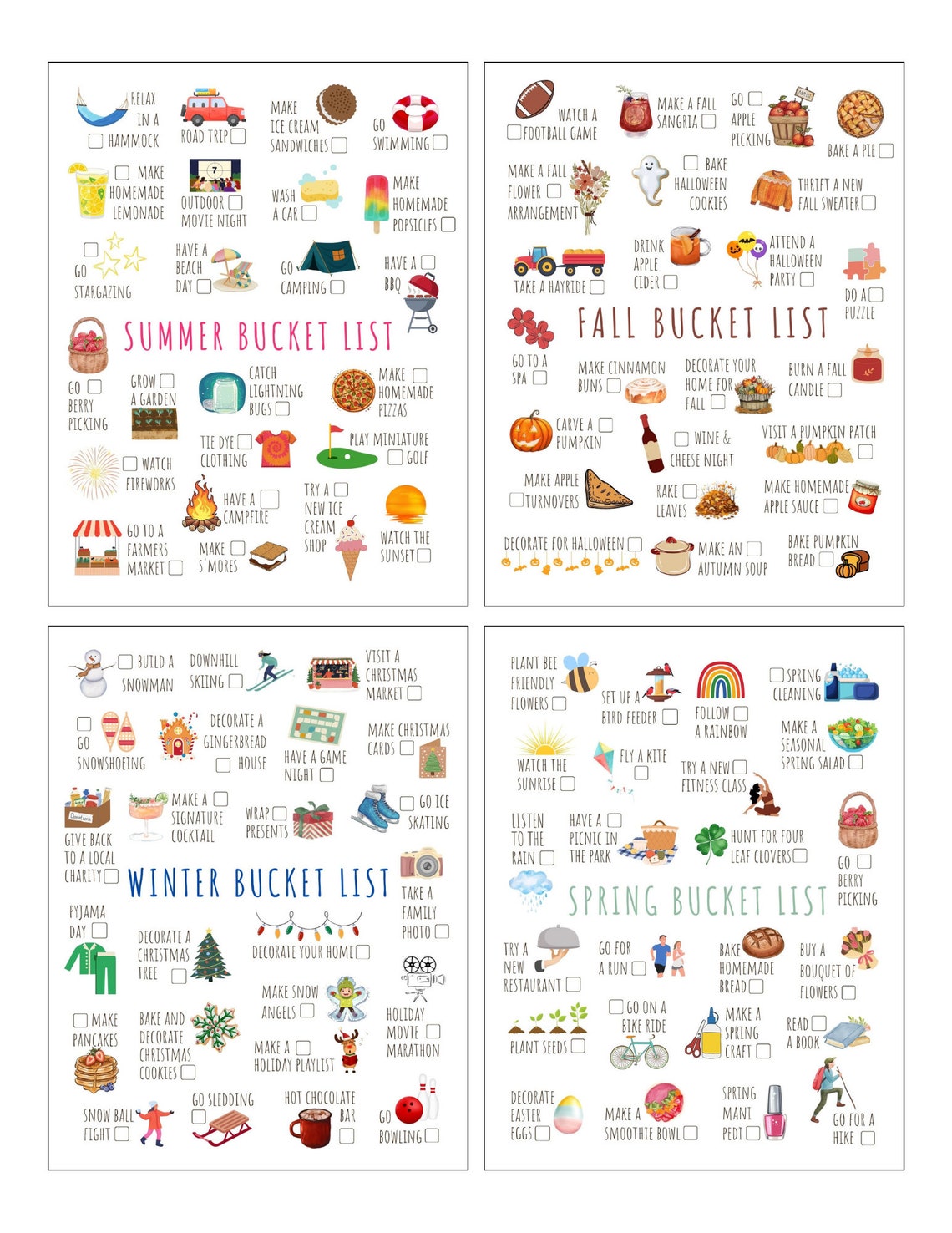 Seasonal Bucket List - All 4 Seasons - Etsy