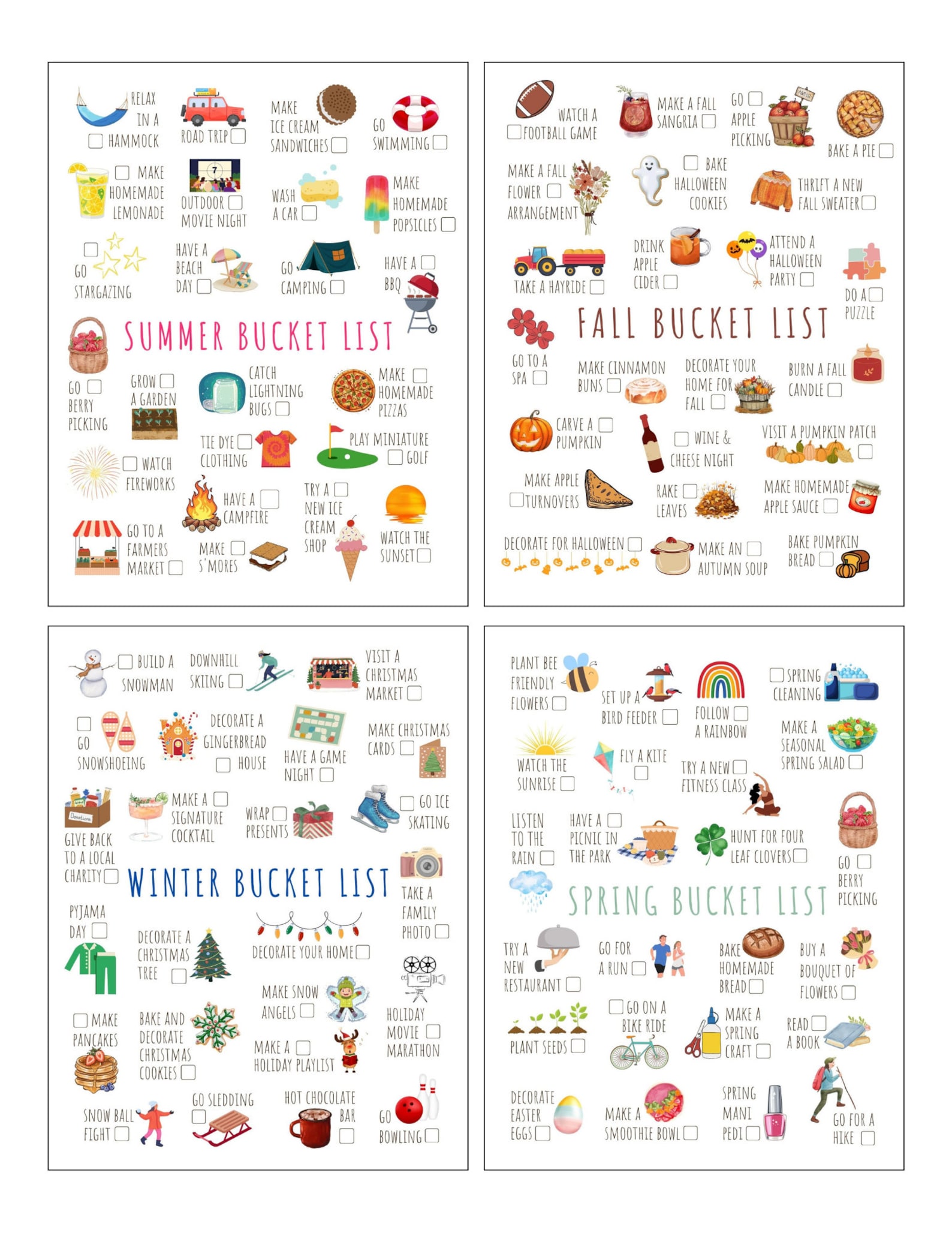 Seasonal Bucket List - All 4 Seasons - Etsy