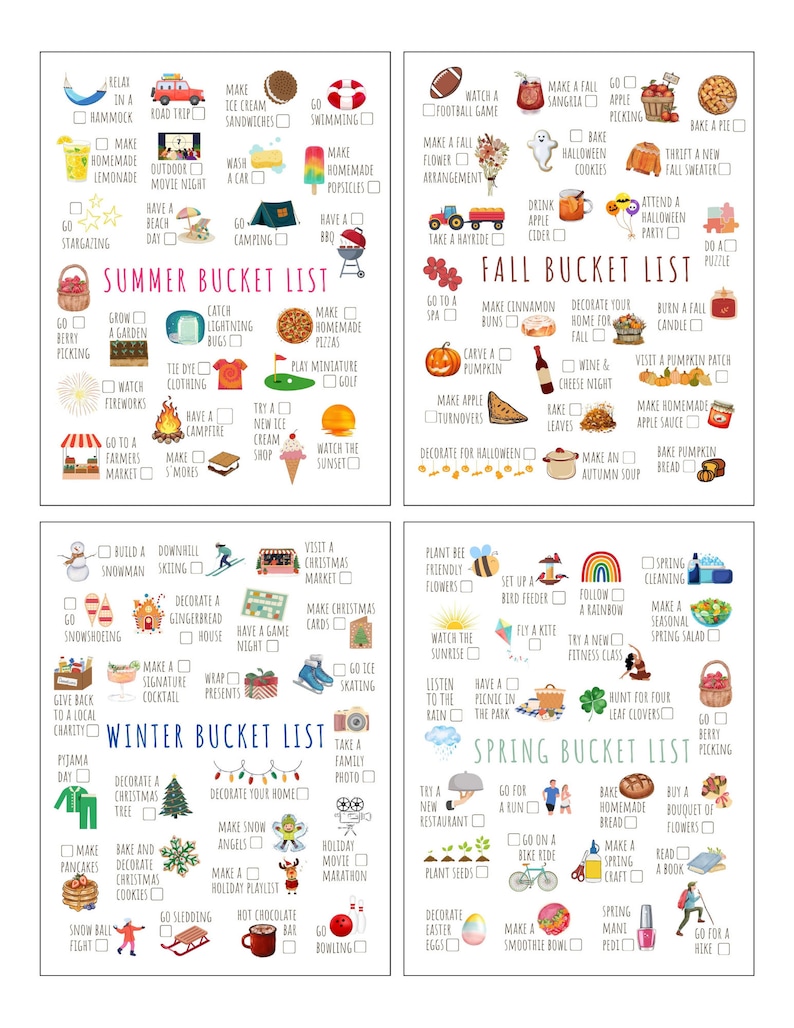 Seasonal Bucket List - All 4 Seasons - Etsy