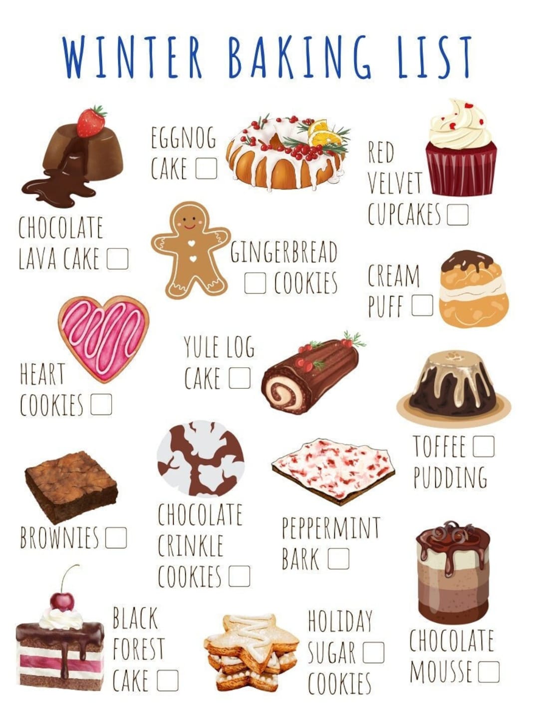 Printable Winter Baking List - Etsy