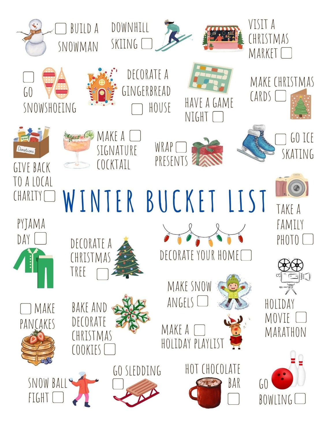 Printable Winter Bucket List - Etsy