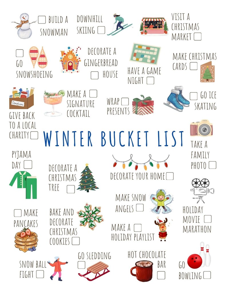 Printable Winter Bucket List - Etsy