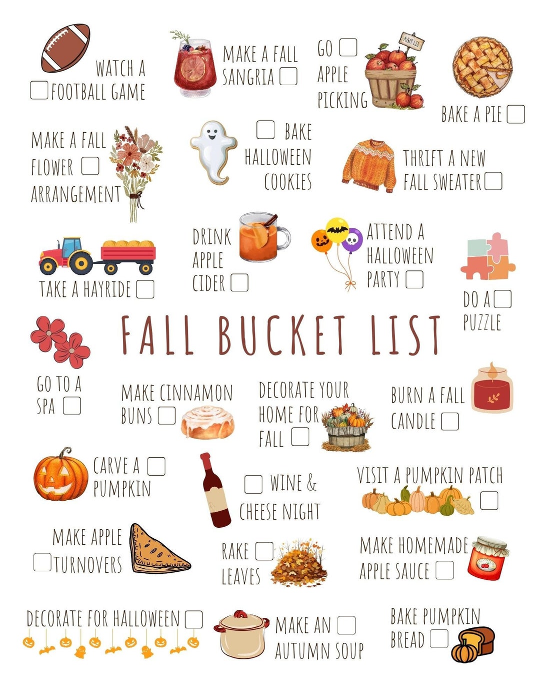 Printable Fall Bucket List - Etsy