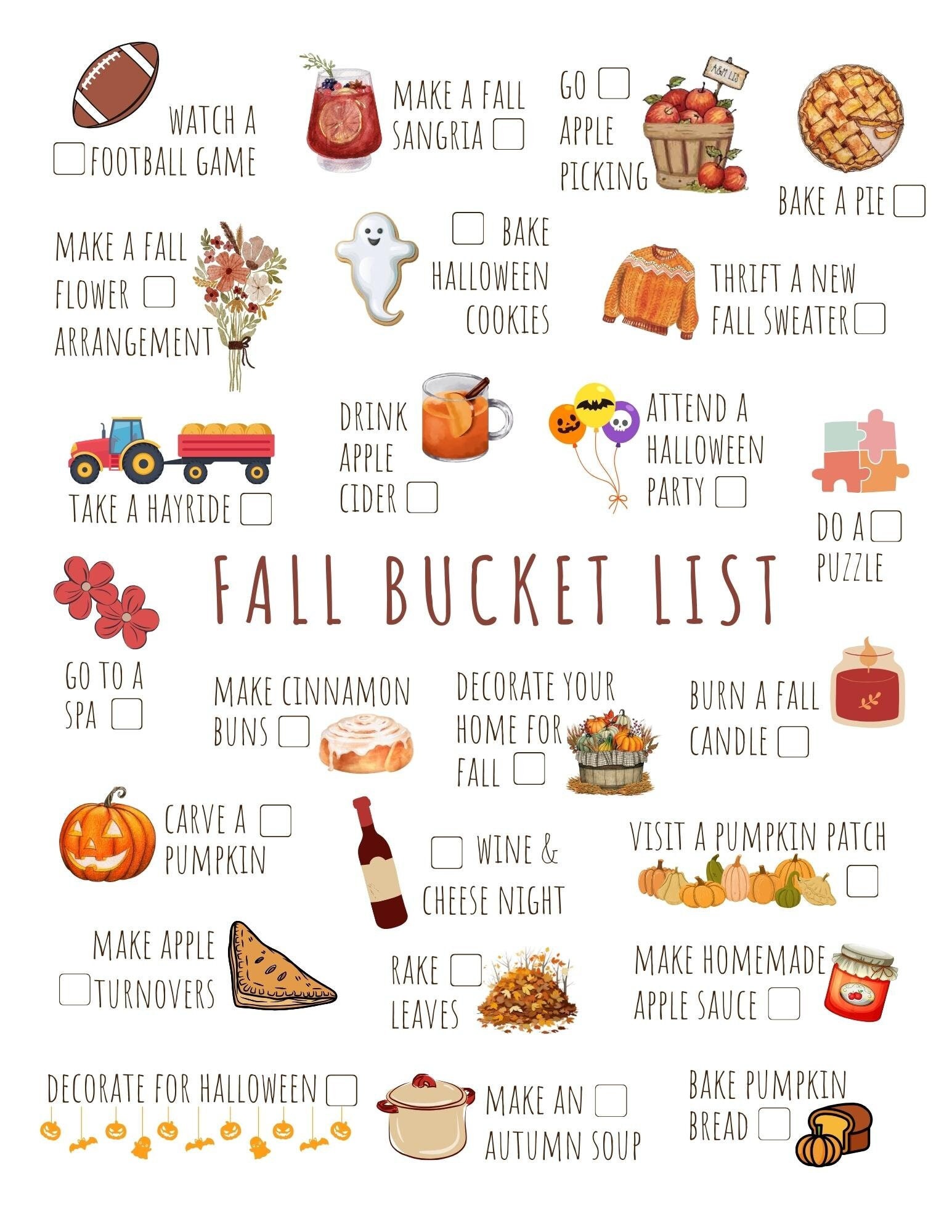 Printable Fall Bucket List - Etsy