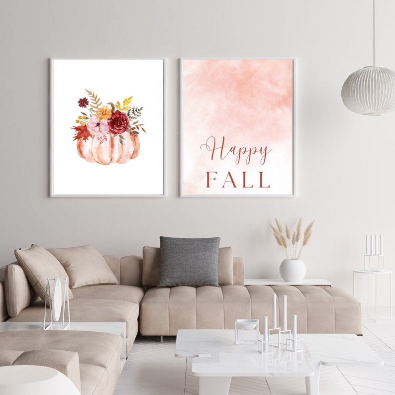 Fall Set of 2 Printable Wall Art, Happy Fall Wall Art, Autumn Digital ...