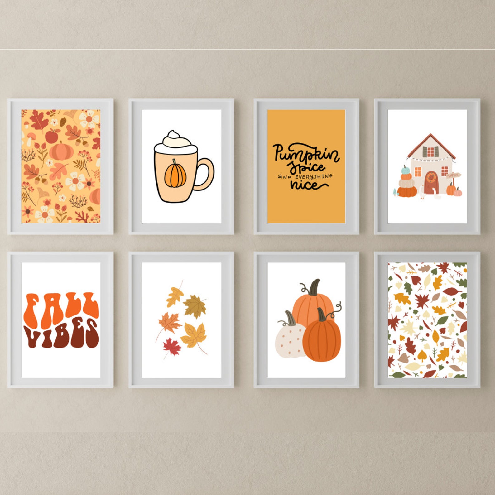 Fall Vibes Set of 8 Prints Fall Poster Printable Autumn Wall - Etsy